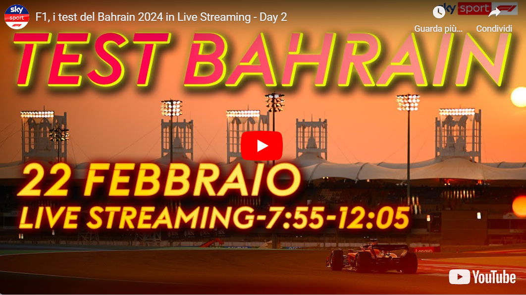 Test F1 2024, Bahrain (22/2): La diretta streaming di oggi [ VIDEO ]